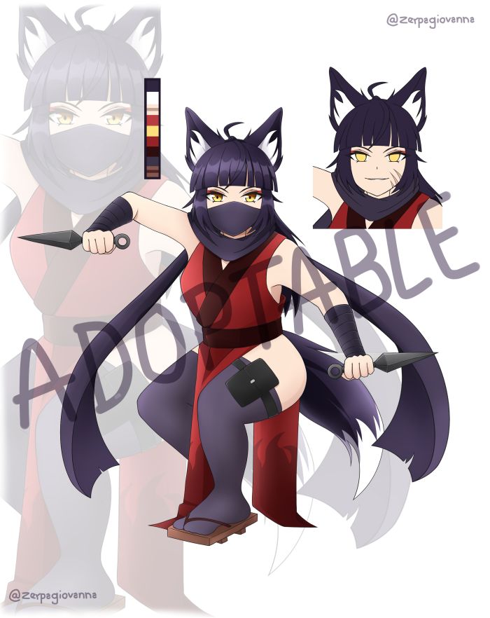 Ninja kitsune girl - adoptable - YCH.Commishes